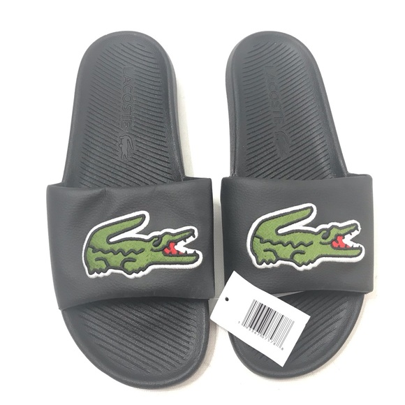 Lacoste | Shoes | Lacoste Croco Slides 39 4 Us Mens 13 Sandals Black ...